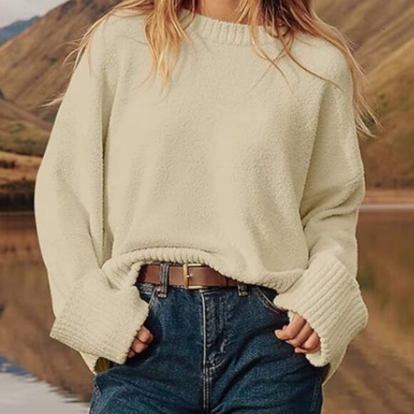 LILLUSORY | Sweaters | Oversized Sweater Crewneck Long Sleeve Fuzzy ...